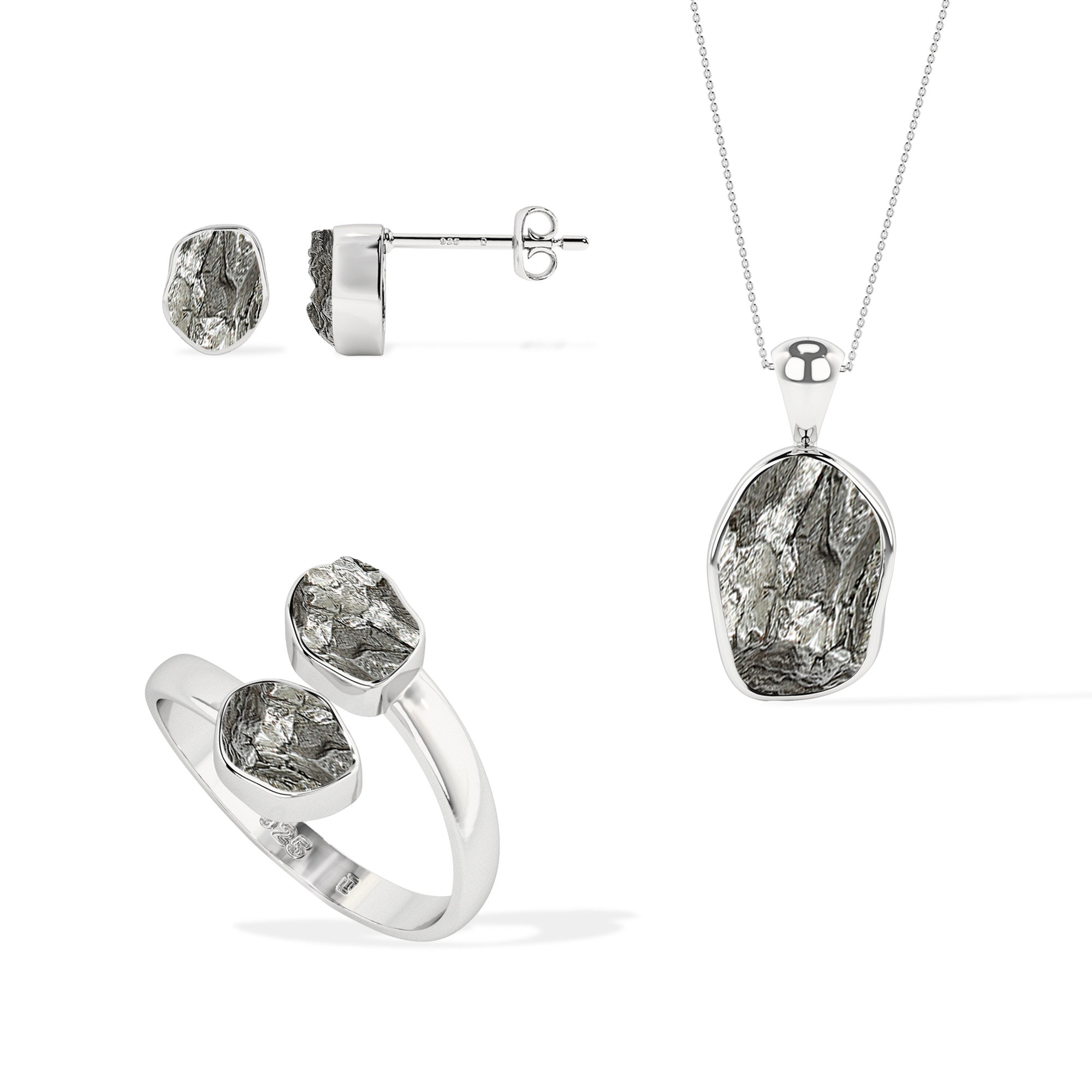 Natural Meteorite Rough Jewelry Set for Women (Silver,Gold Vermeil) | eBay