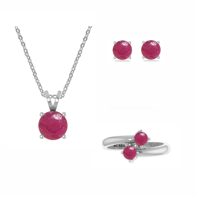 Natural Ruby Cut Round Jewelry Set for Women (Silver,Gold Vermeil) | eBay